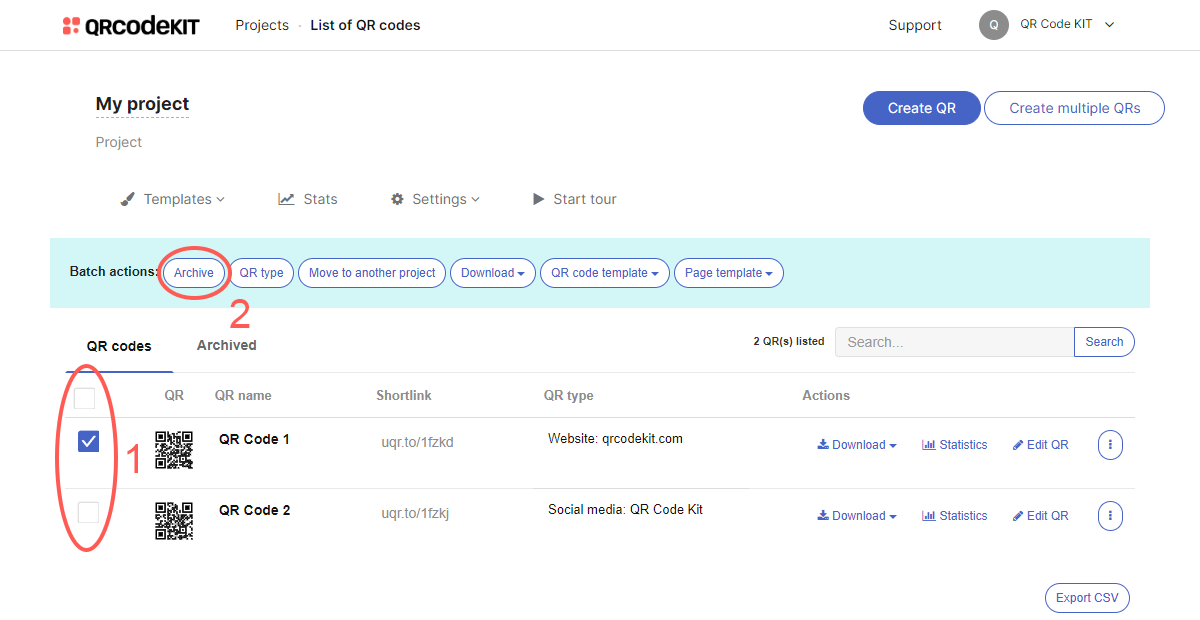 How to archive, delete or reactivate a QR Code
